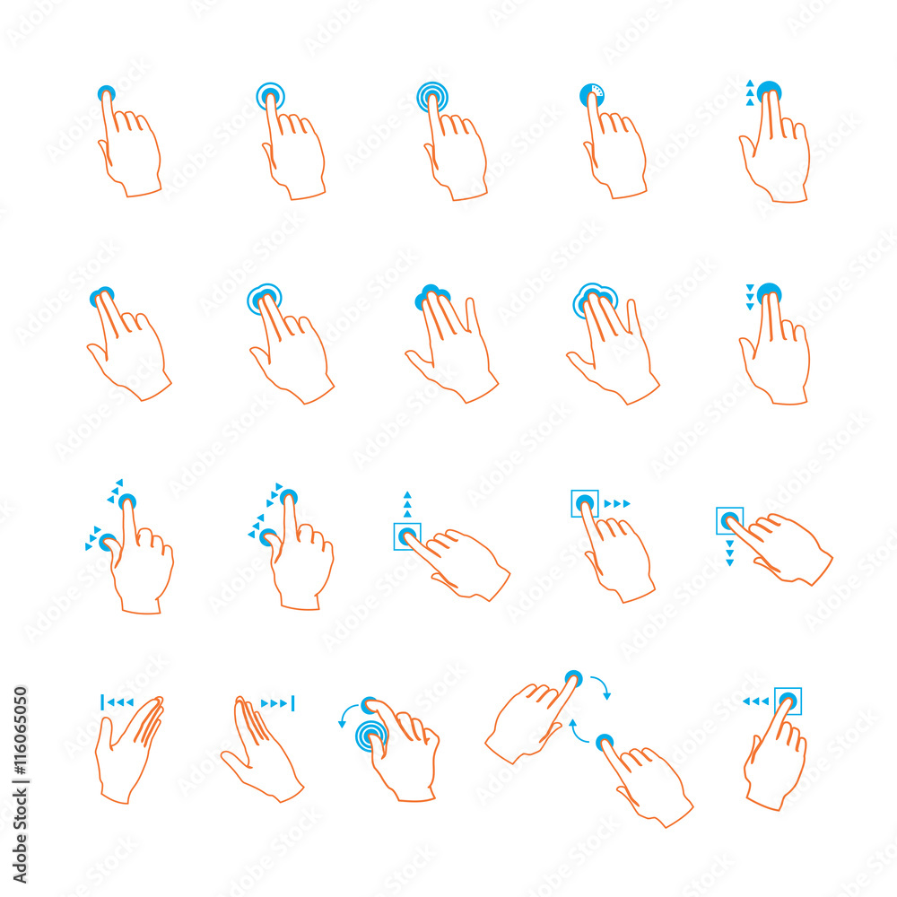Vector lineart touchscreen hand gestures set Stock Vector | Adobe Stock