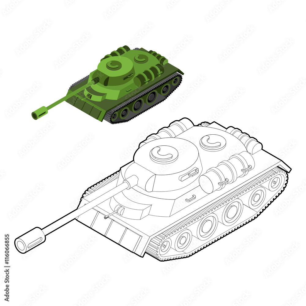 Tank coloring book. Army equipment in linear style. Armored figh Stock ...