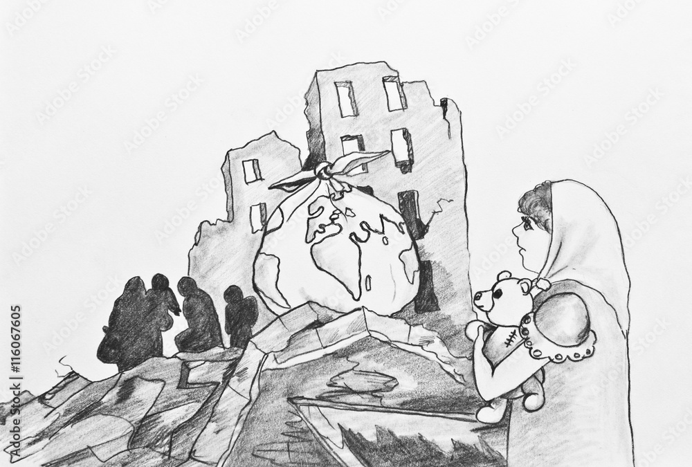 Pencil drawing.The tragedy of war Stock Illustration | Adobe Stock
