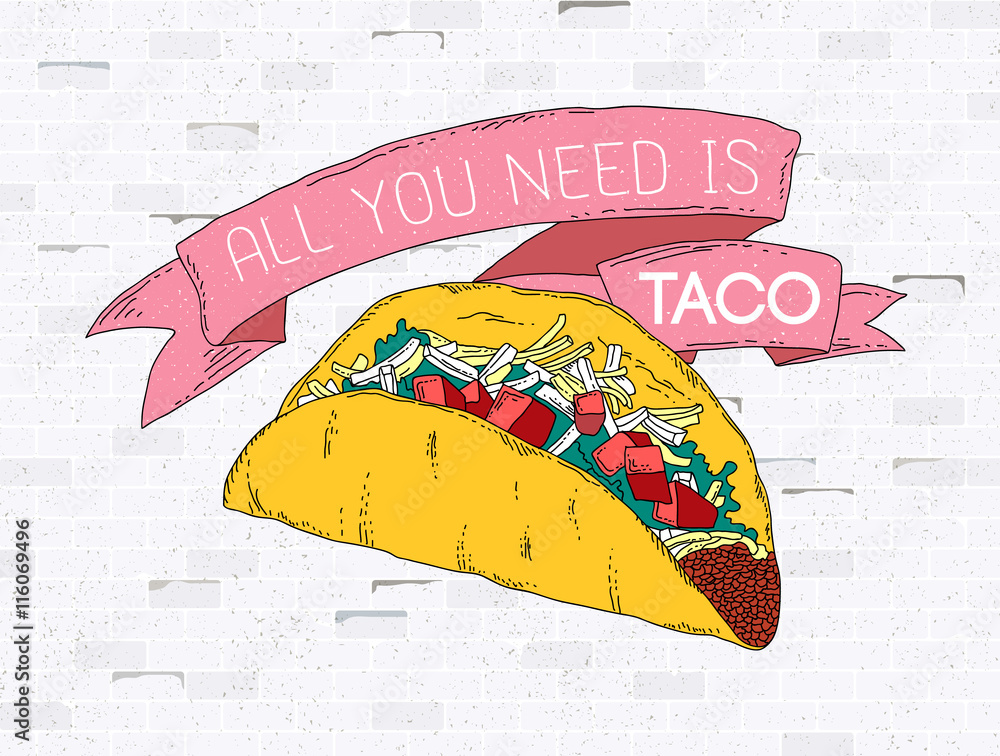 Classic taco hand drawn poster design Stock Vector | Adobe Stock