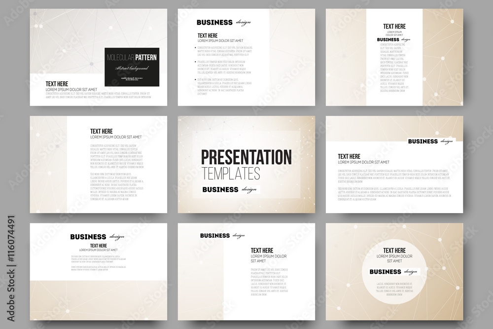 Set of 9 vector templates for presentation slides. Abstract polygonal ...