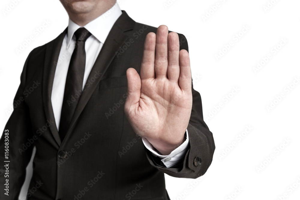 Hand Stop wird von Geschäftsmann gezeigt isoliert Stock Photo | Adobe Stock