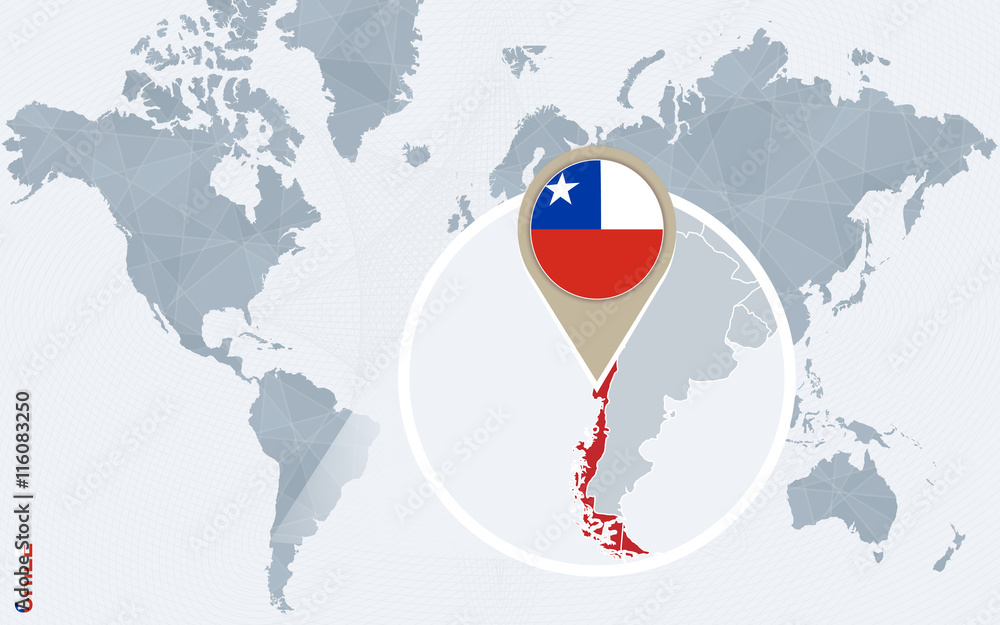 Abstract blue world map with magnified Chile. Stock Vector | Adobe Stock