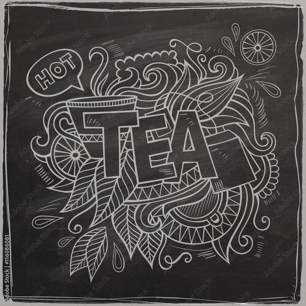 Tea hand lettering and doodles element On Chalkboard Stock Vector ...
