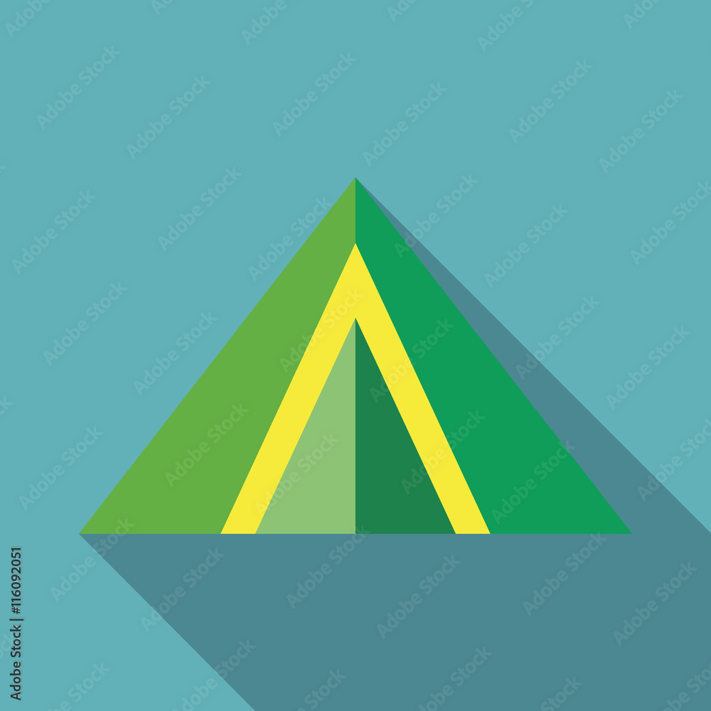 Green tent icon in flat style on a baby blue background Stock Vector ...