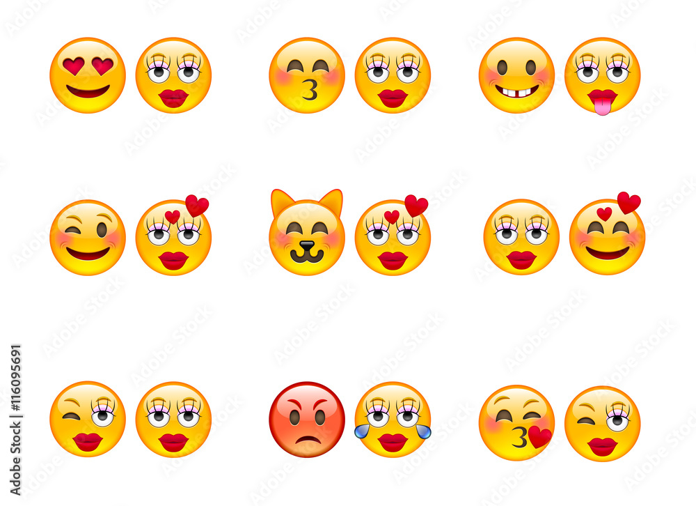 Set of Emoticons in Love. Set of Emoji in Love. Smiles in Love. Stock ...