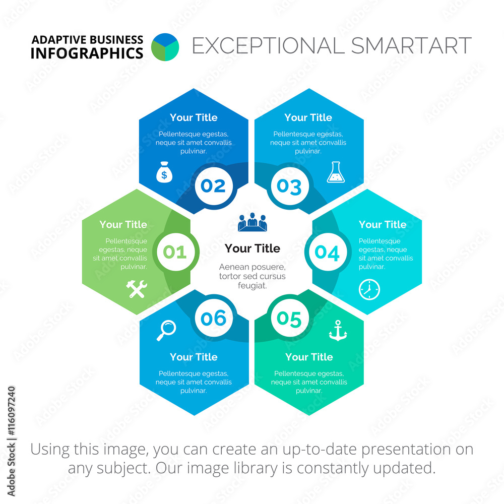 Six Hexagon Branches Chart Slide Template Stock Vector | Adobe Stock