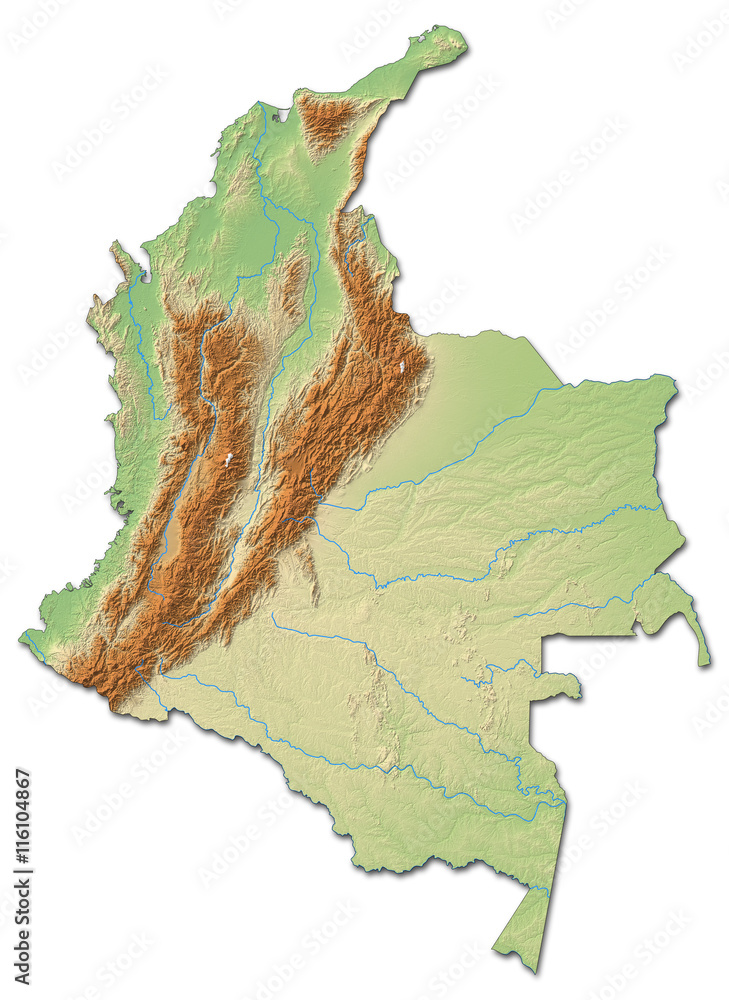 Relief map of Colombia - 3D-Rendering Stock Illustration | Adobe Stock