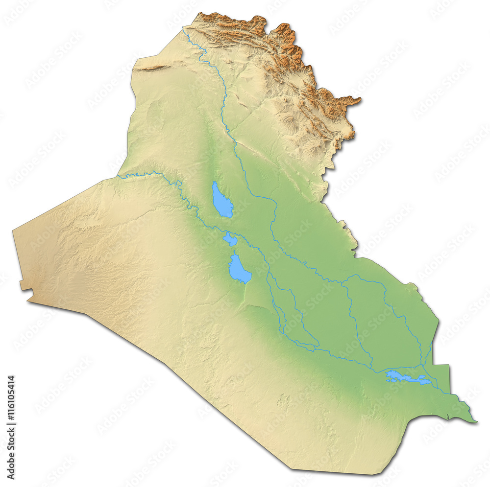 Relief map of Iraq - 3D-Rendering Stock Illustration | Adobe Stock