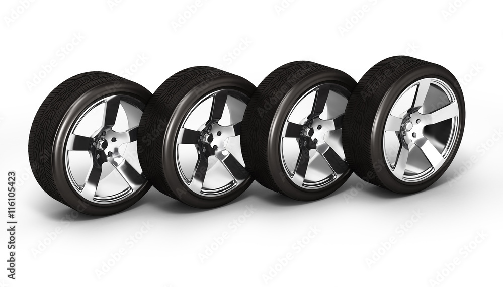 Car wheels isolated on white background 3d Stock Illustration | Adobe Stock