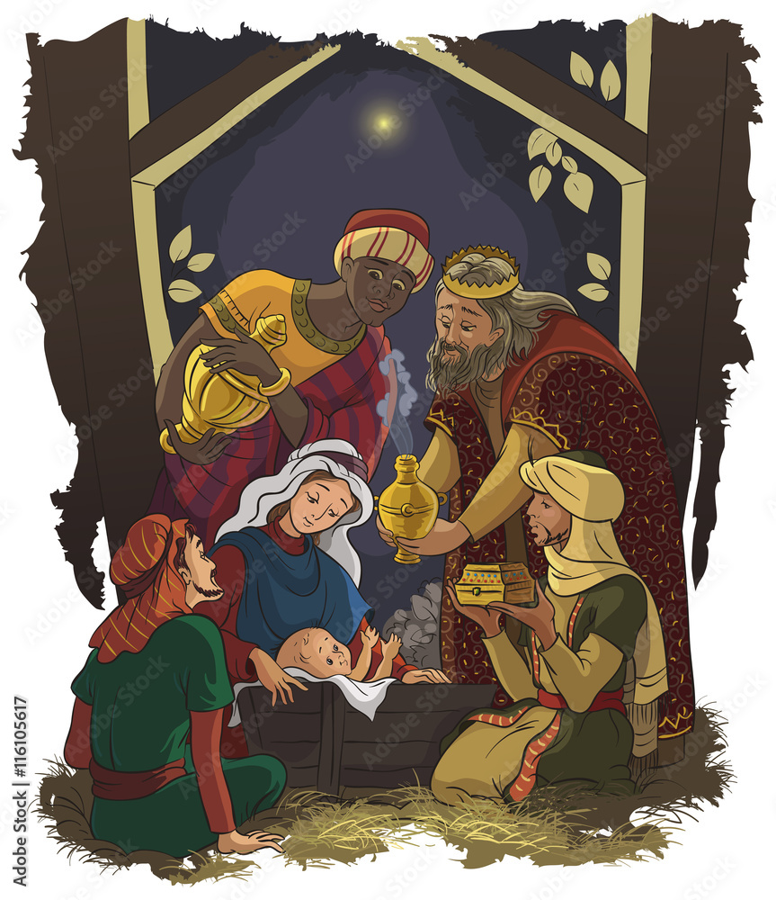 Nativity scene. Jesus, Mary, Joseph and the Three Kings - Three Wise ...