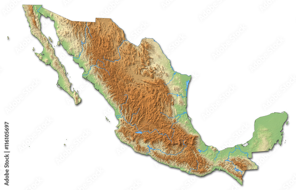 Relief map of Mexico - 3D-Rendering Stock Illustration | Adobe Stock