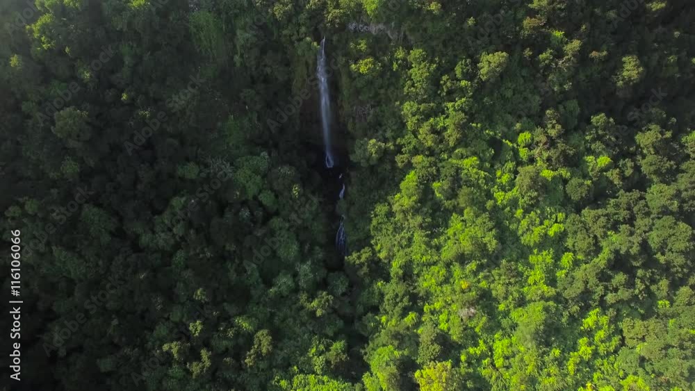 4K UHD Top down aerial video of Tamarin Falls Waterfall (Seven Cascades ...