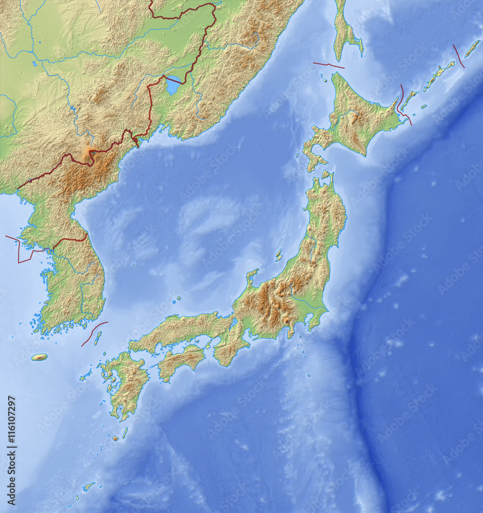 Relief Map of Japan - 3D-Rendering Stock Illustration | Adobe Stock