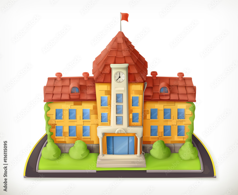 School building, cartoon vector graphic, mesh Stock Vector | Adobe Stock