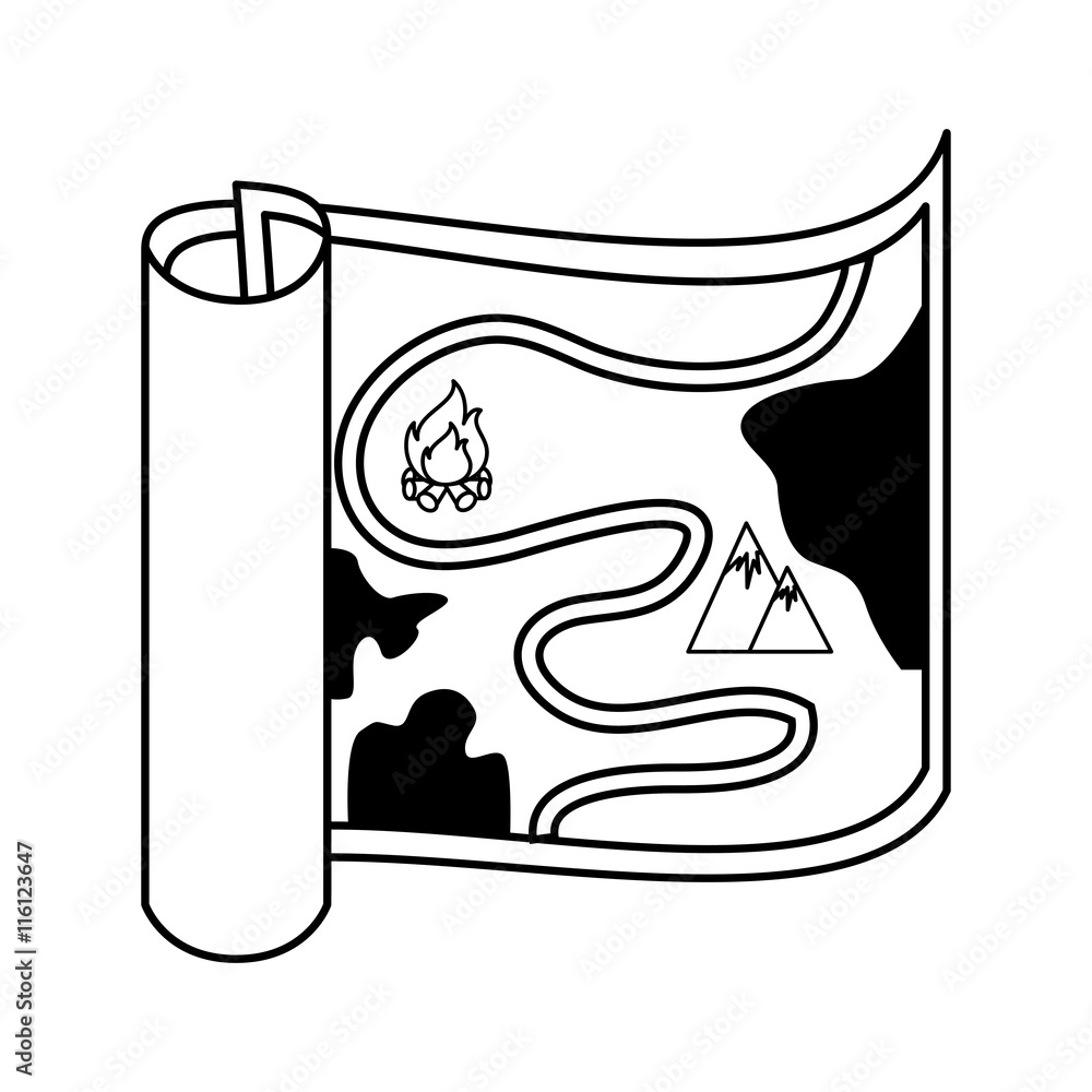 Map orienteering draw ,isolated black and white flat icon design Stock ...