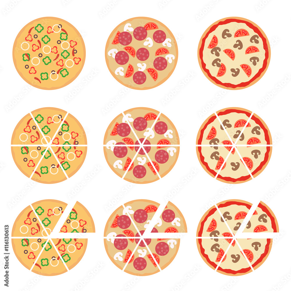 Set of flat pizza icons isolated on white. Vector Stock Vector | Adobe ...