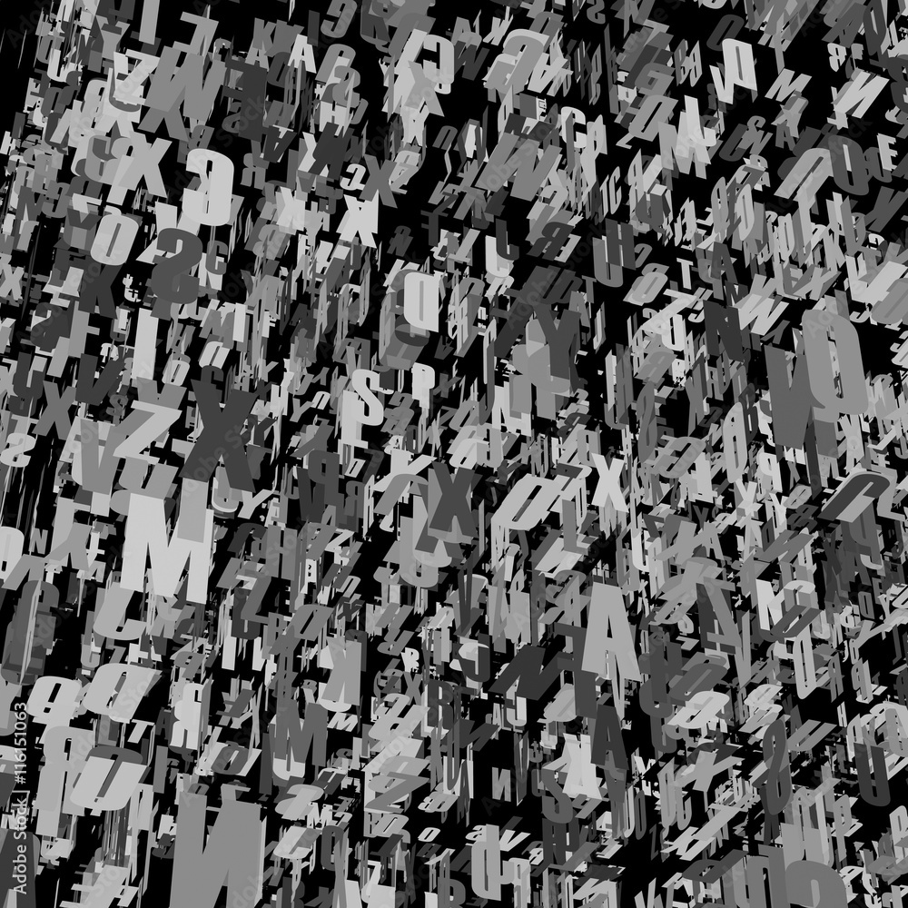 The letter matrix / 3D illustration of alphabet characters filling ...
