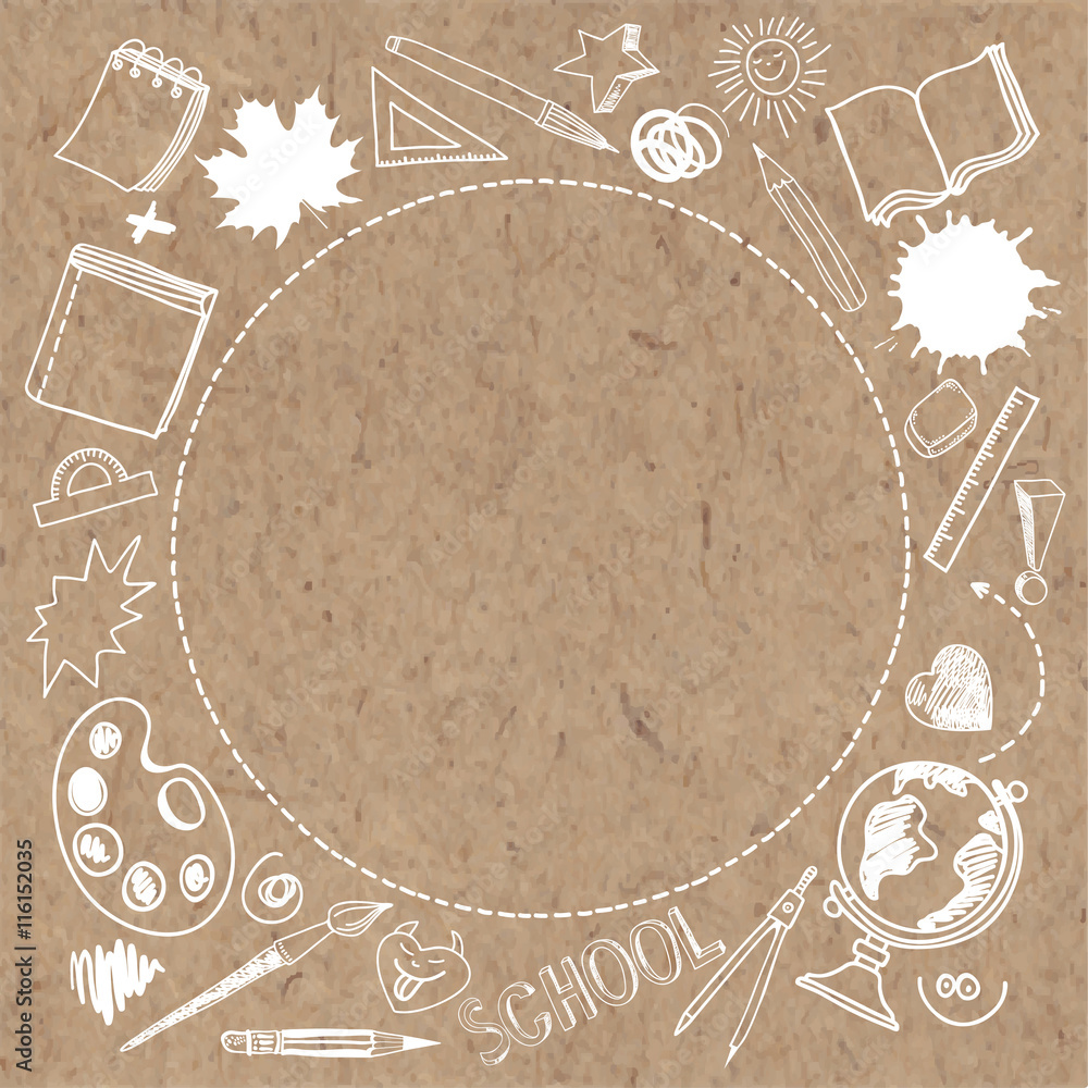 Vector background on a school theme. Illustration with a round frame ...