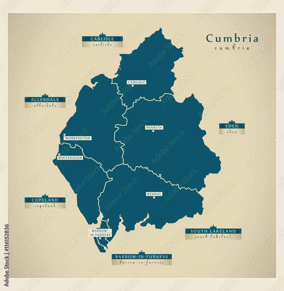 Modern Map - Cumbria county with districts detailed UK Stock Vector ...