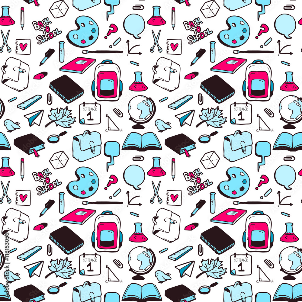 Seamless pattern with various elements for school. Vector seamless ...
