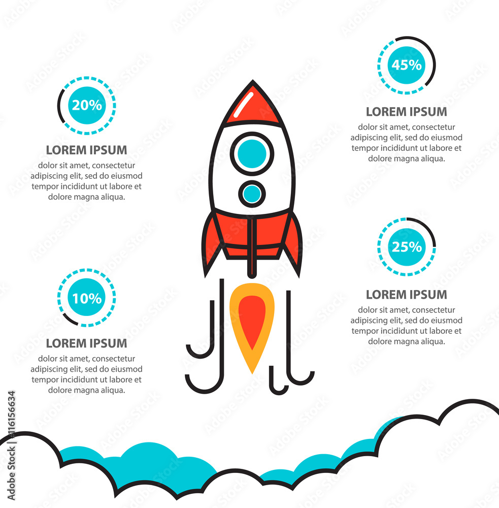 Flat thin line illustration concept of business project startup ...