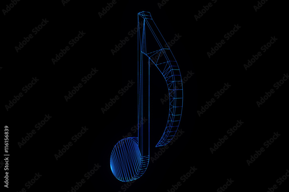 3D Music Note in Wireframe Hologram Style. Nice 3D Rendering Stock ...