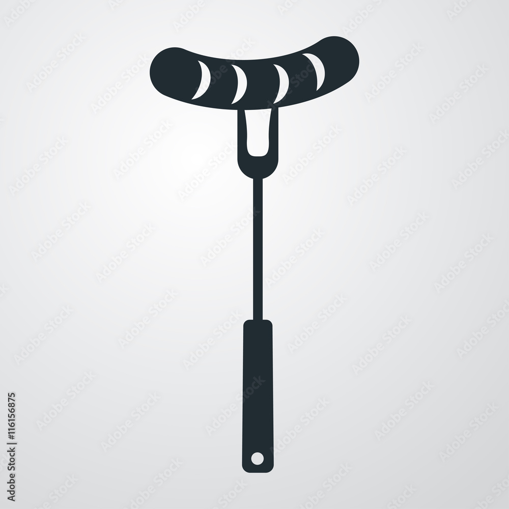 Icono plano tenedor de cocina con salchicha sobre fondo degradado gris ...