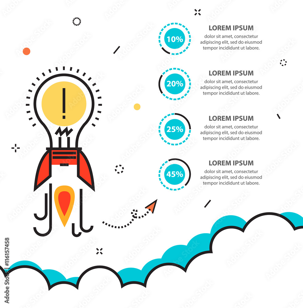Flat thin line illustration concept of business project startup ...