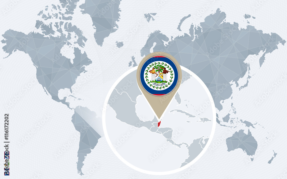 Abstract blue world map with magnified Belize. Stock Vector | Adobe Stock