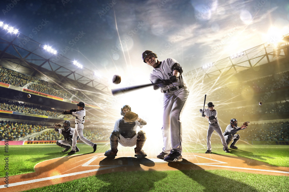 Collage from professional baseball players on the grand arena Stock ...