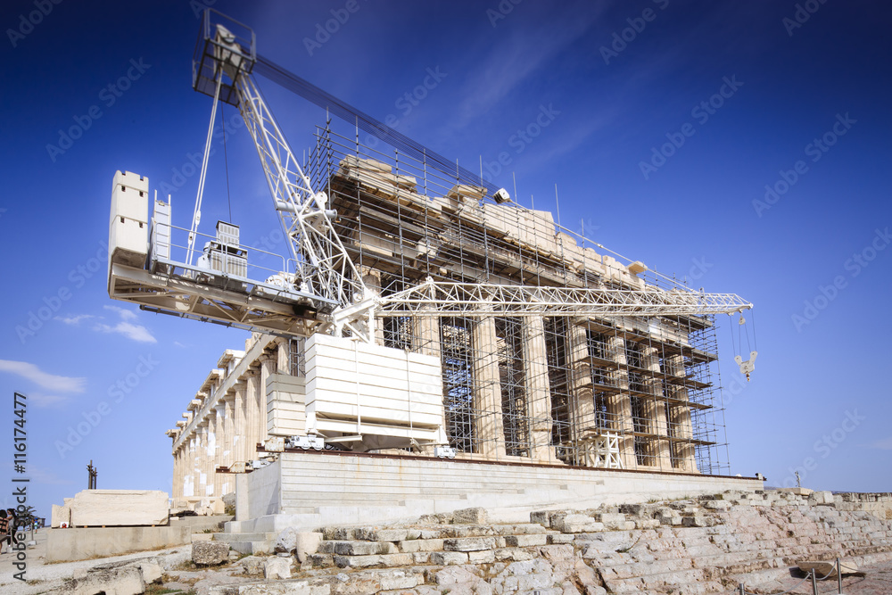Background image of reconstruction of Parthenon in Acropolis, Athens ...