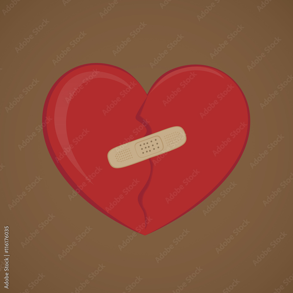 broken heart put together with band aid Stock Illustration | Adobe Stock