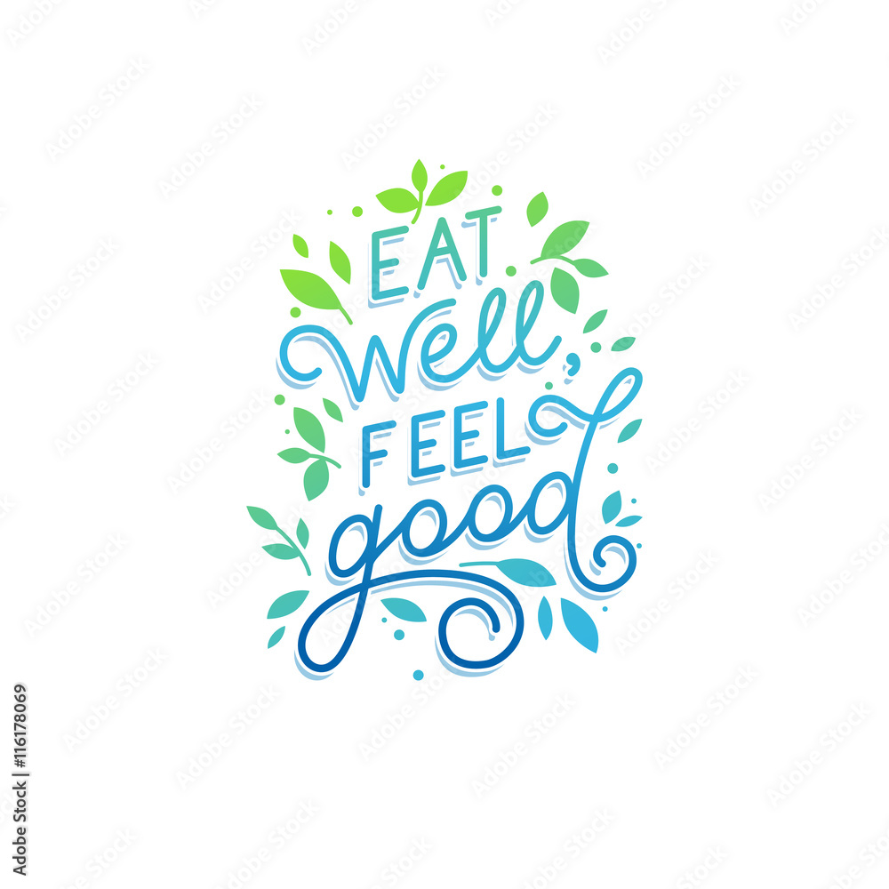 Vector logo design template with hand-lettering text - eat well, Stock ...