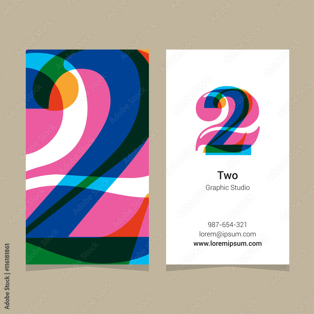 Logo number "2", with business card template. Vector graphic design ...