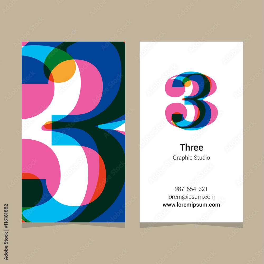 Logo number "3", with business card template. Vector graphic design ...