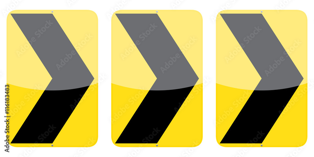 Set of three right chevron alignment vector traffic signs isolated on ...