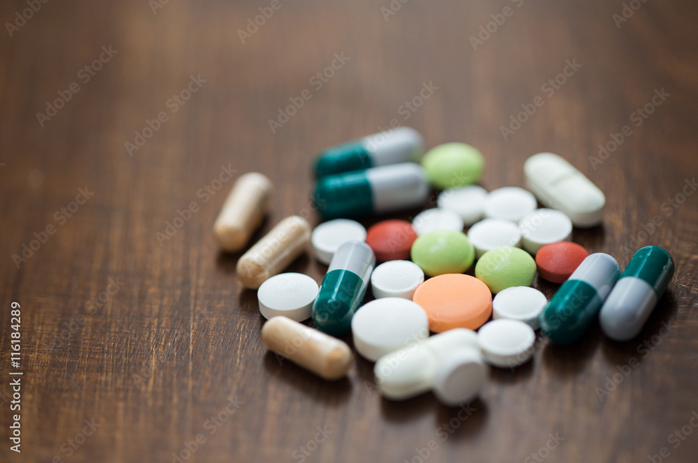 close up of different drugs on table Stock Photo | Adobe Stock
