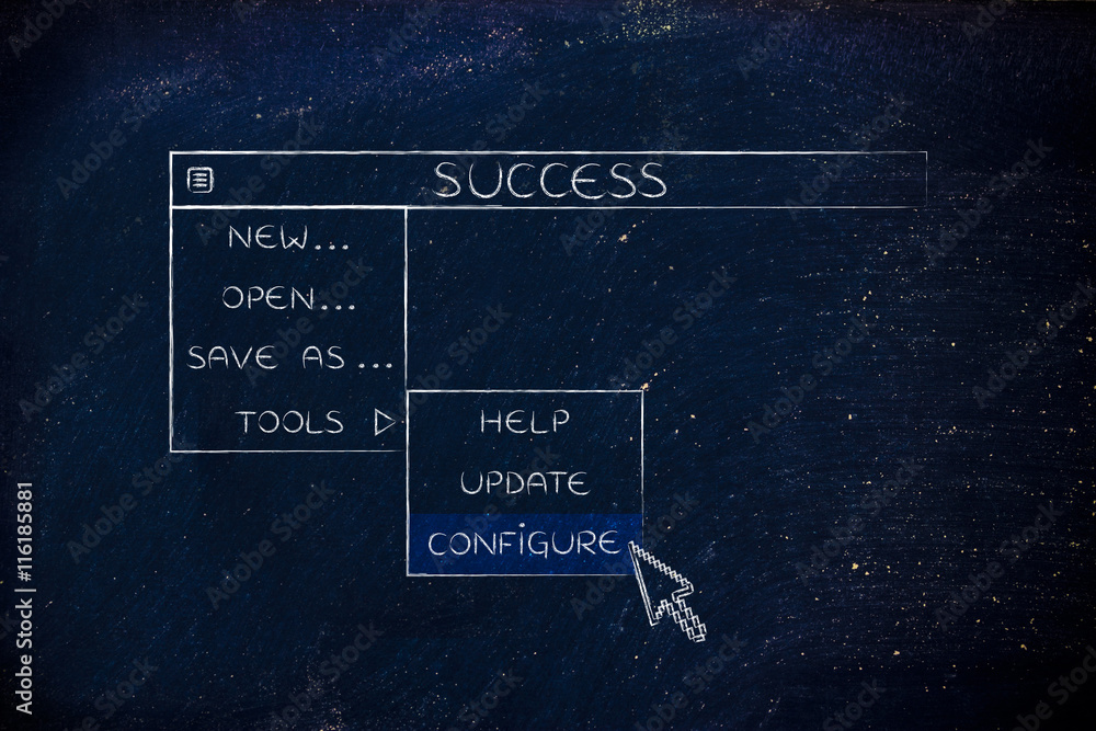 success dropdown menu, pointer selecting the Configure option Stock ...