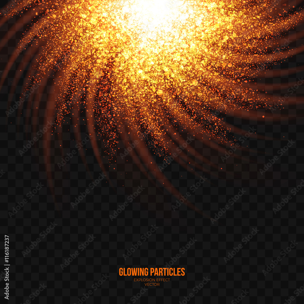 Abstract bright golden shimmer glowing particles transparent vector ...