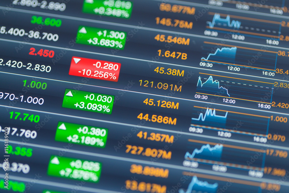 Digital stock market on a tablet screen Stock Photo | Adobe Stock