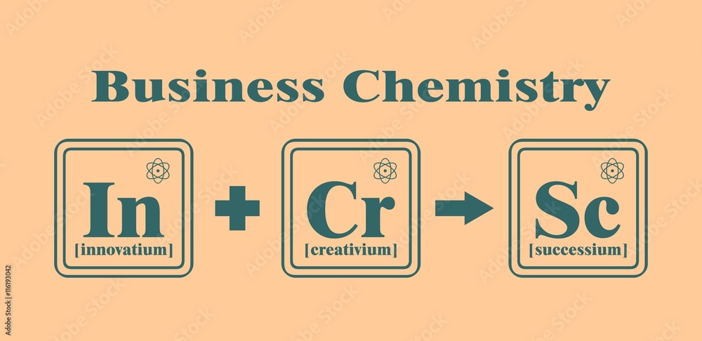 Business model metaphor. Fictional chemical elements in reaction ...