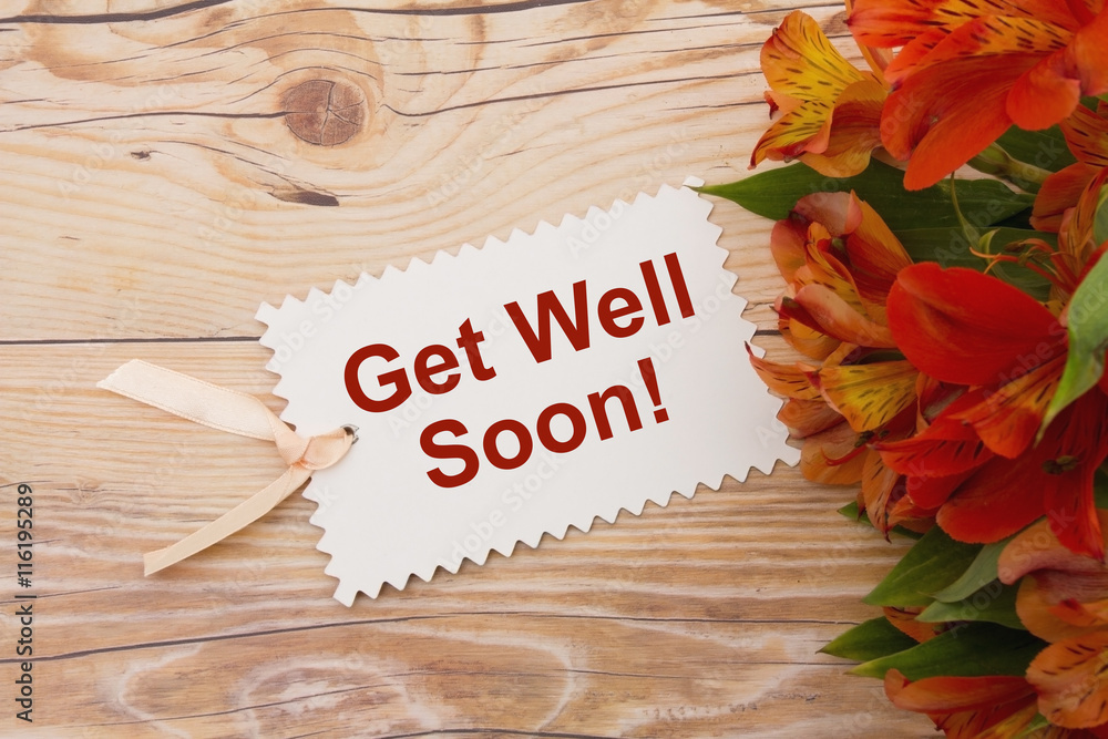 Get Well Soon Gift Tag with Flowers Stock Photo | Adobe Stock
