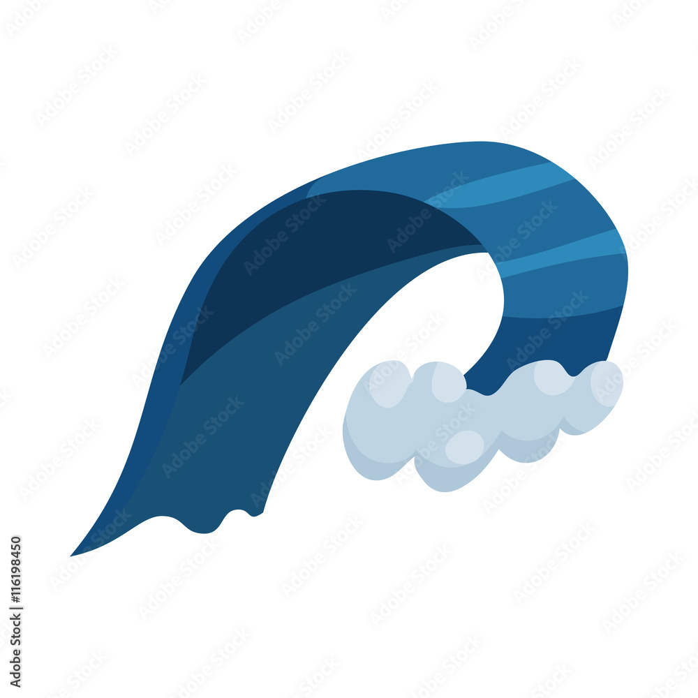 Natural disaster insurance. Big wave of tsunami icon in cartoon style ...