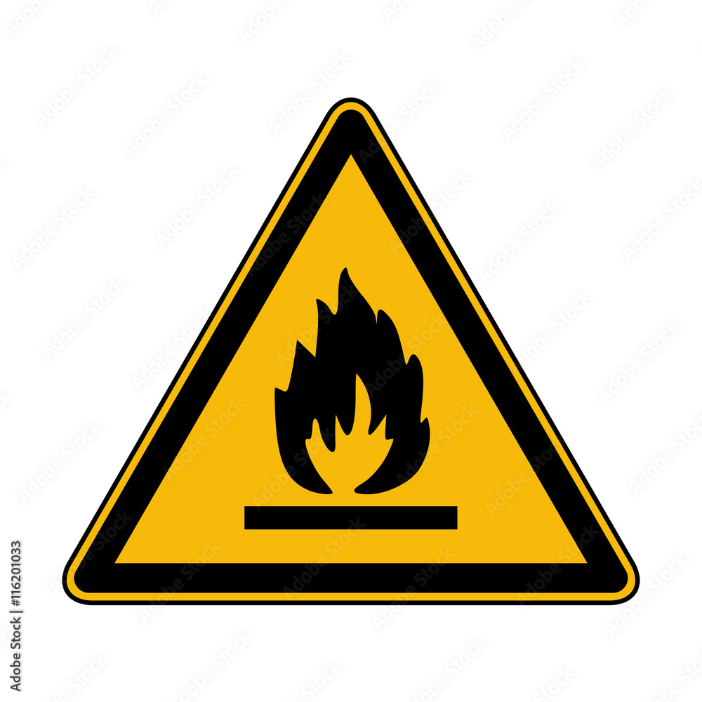 Warnung vor feuergefährlichen Stoffen Warnzeichen DIN EN ISO 7010 Stock ...