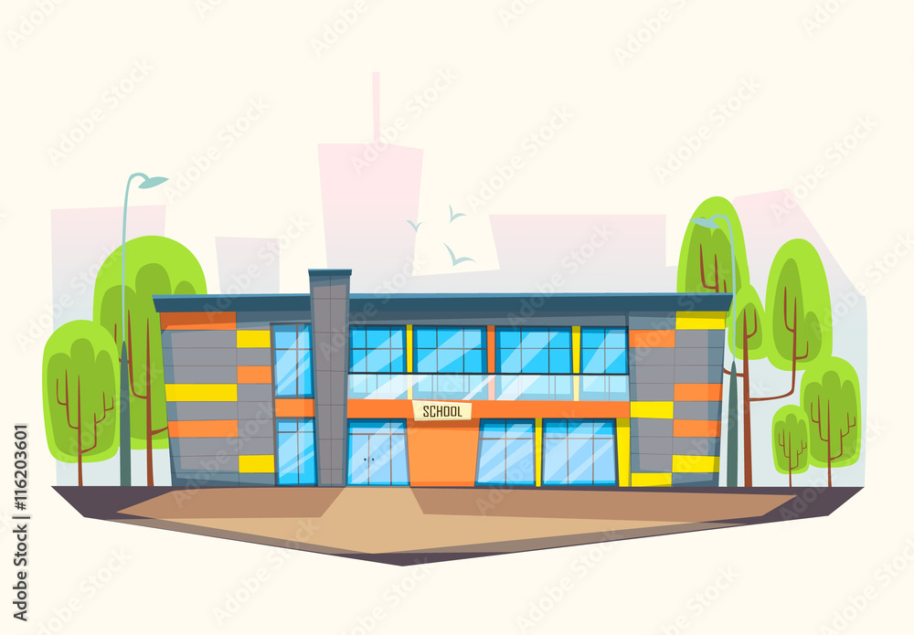 School building . Cartoon and flat style of architecture. Stock Vector ...