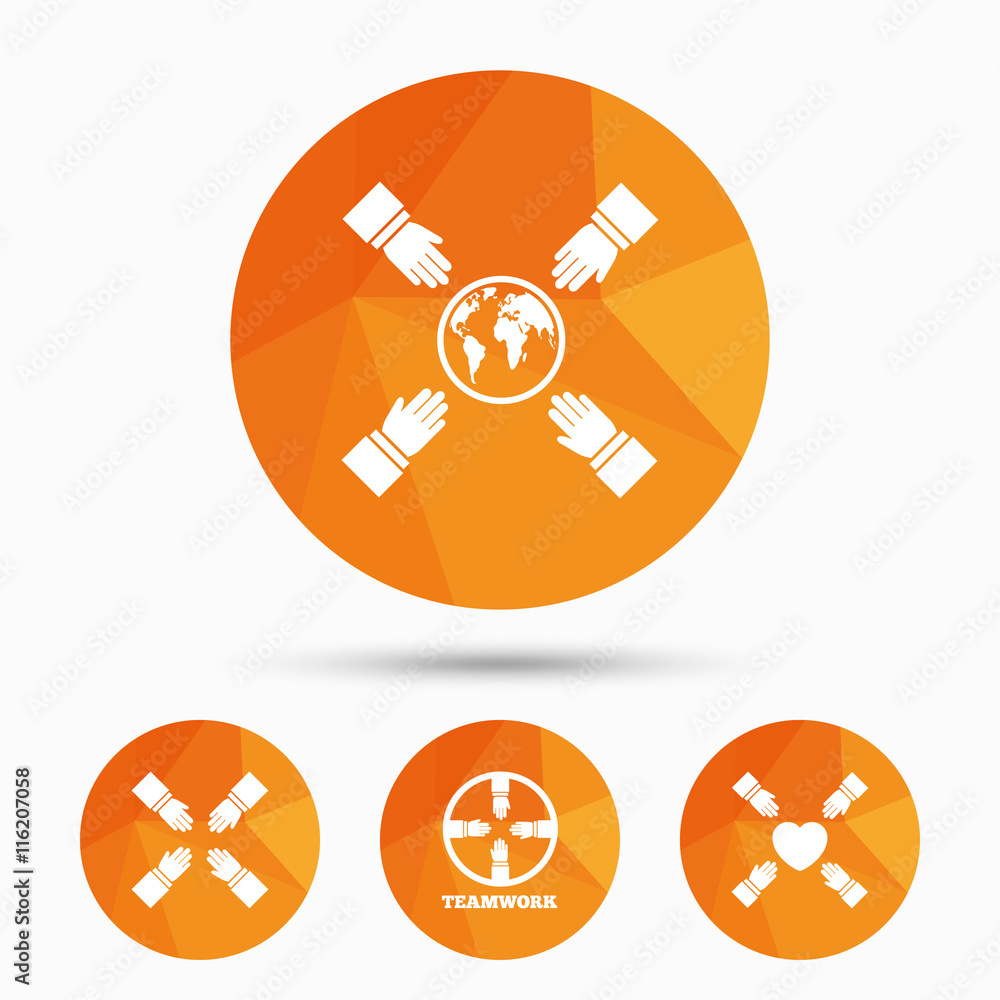 Teamwork icons. Helping Hands symbols. Stock Vector | Adobe Stock