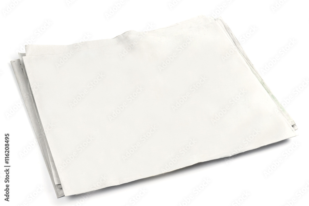 Blank newspaper front page with copyspace on white background Stock ...