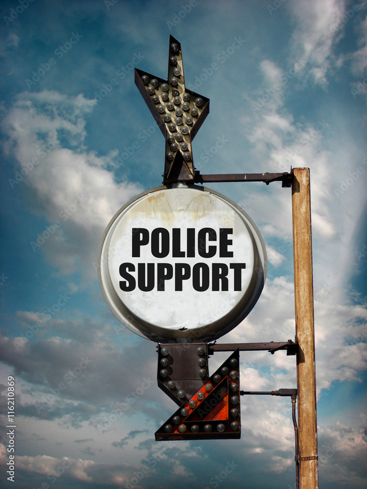 aged and worn vintage photo of police support sign Stock Photo | Adobe ...
