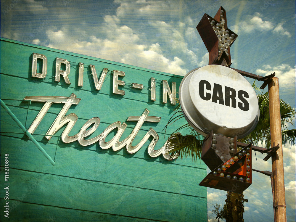aged and worn vintage photo of drive in sign Stock Photo | Adobe Stock